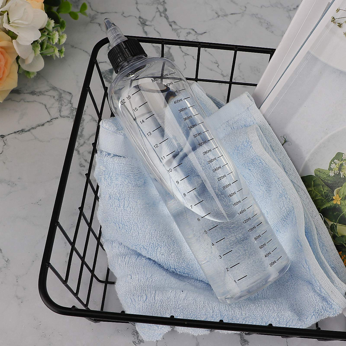 Segbeauty 16.9oz Hair Dye Bottles, Measured Twist-On Top Tip Cap Hair Color Squeeze Bottle with Ratio Graduated Scale, 2pcs 500ml Refillable Empty Hair Color Applicator Bottle Dyeing Tool Transparent