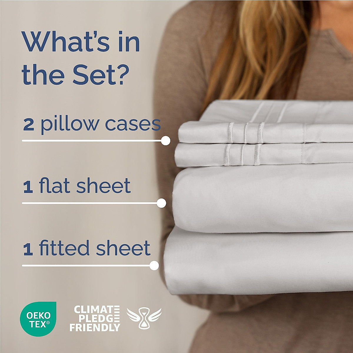 Full Size 4 Piece Sheet Set - Comfy Breathable & Cooling Bed Sheets Set - Hotel Luxury Bedding for Women, Men, Kids & Teens - Deep Pockets, Easy-Fit, Super Soft & Wrinkle Free - Oeko-Tex - French Grey