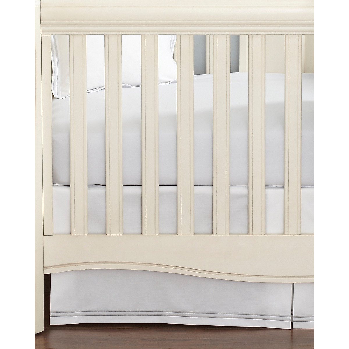 Little by Hudson Park Collection Percale Baby Crib Skirt, White & Pearl Gray