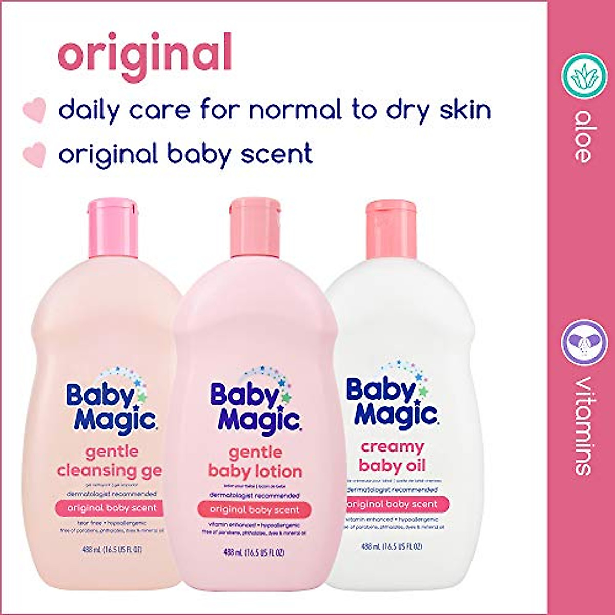 Baby Magic Gentle Baby Lotion, Vitamins & Aloe, Free of Parabens, Phthalates, Sulfates and Dyes, Camellia Oil & Marshmallow Root Original Scent, 16.5 Fl Oz (Pack of 2)