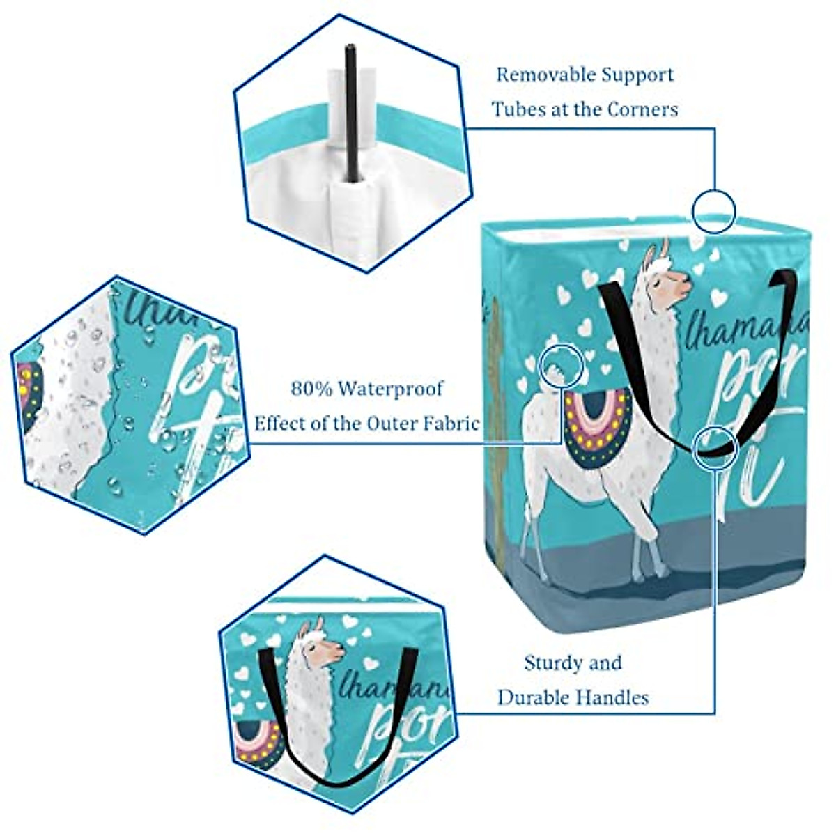 Llama and Cactus on Desert Print Collapsible Laundry Hamper, 60L Waterproof Laundry Baskets Washing Bin Clothes Toys Storage for Dorm Bathroom Bedroom