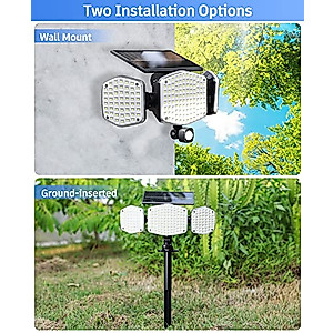 HAARAY Solar Outdoor Lights Motion Sensor Outdoor Lights with Ground Stakes, 208 LED Super Bright IP65 Waterproof 3 Head Security Flood Lights for Front Door Garden Porch Fence