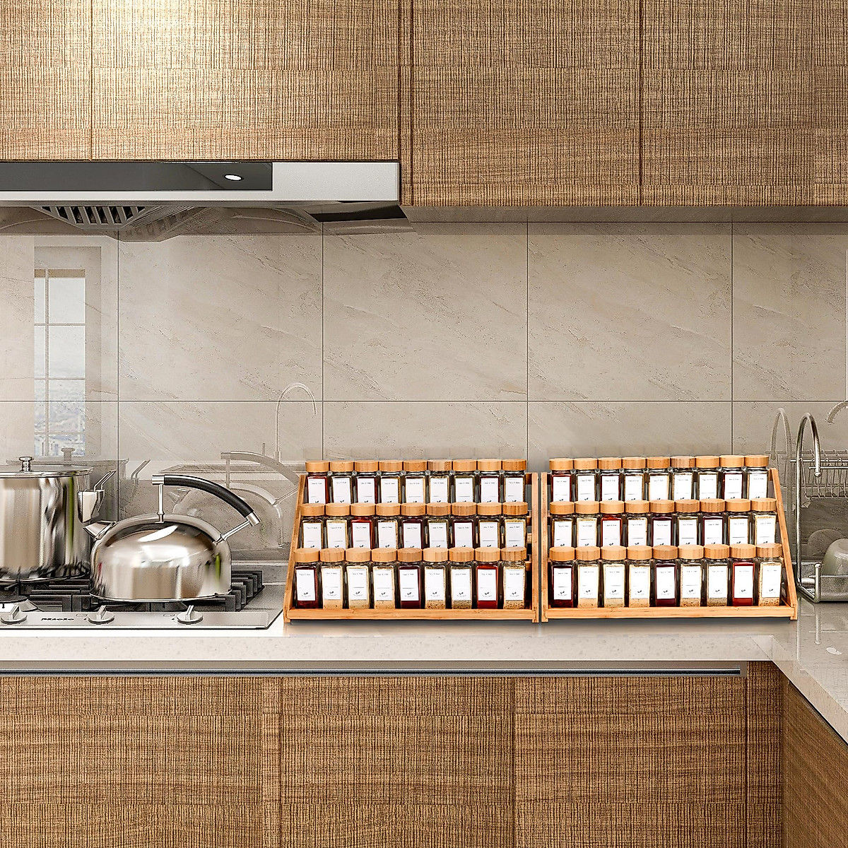 MNADSFKJ Bamboo Tiered Spice Rack for Countertop Spice Organizer for Pantry Spice Shelf Organizer for Cabinet Spices Rack