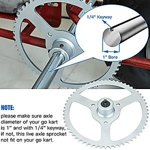 YOXUFA 60T Steel Go Kart Live Axle Hub Sprocket for #40/41/420 Chain With 1" Bore 1/4" Keyway Adapter Yerf dog Murray Predator 212cc 196cc Go Carts Dune Buggy Drift Trike Mini Quad 3 Hole Silver Parts