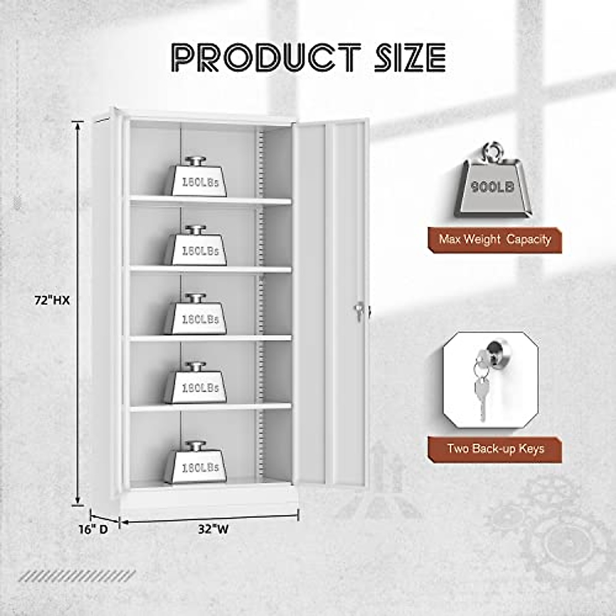 Greenvelly White Metal Storage Cabinet, 72" Locking Storage Cabinets with Doors and 4 Shelves, Tall Tool Storage Cabinet for Garage, Steel Lockable File Cabinet Metal Locker for Home Office, Classroom