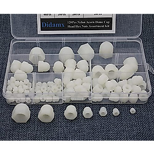 Didamx 120Pcs M3 M4 M5 M6 M8 M10 M12 Nylon Acorn Dome Cap Head Hex Nuts Assortment Kit