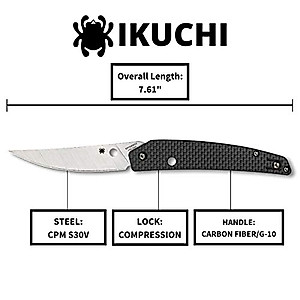 Spyderco Ikuchi Flipper Folding Utility Pocket Knife with 3.26" CPM S30V Stainless Steel Blade and Carbon Fiber G-10 Laminate Handle - PlainEdge - C242CFP