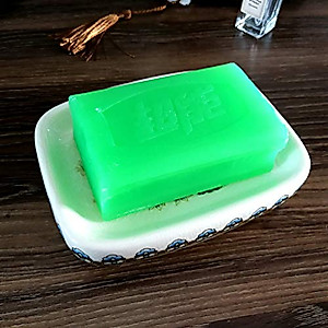 Kelake Ceramic Soap Dish, Ice Crack Ceramic Peacock and Flower Soap Dish Holder for Bathroom, Creative Porcelain Shower Soap Tray Box Bath Accessories with Two Drain Holes