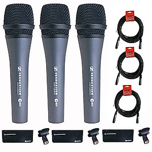 Sennheiser 3x e 835 Wired Cardioid Handheld Dynamic Lead Vocal Stage Microphone with Clip - With 3x Pyle PPMCL15 15ft Symmetric Microphone Cable, XLR Female to XLR Male