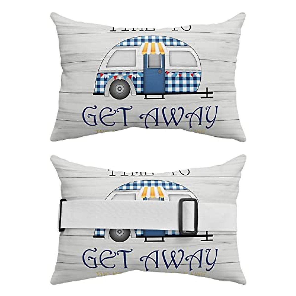 Recliner Head Pillow Ledge Loungers Chair Pillows with Insert Cute Blue Camper Summer Travel Rustic Wood Grain Lumbar Pillow with Adjustable Strap Outdoor Waterproof Patio Pillows, 2 PCS