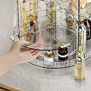 FIZZOQI 360 °Rotating Storage Rack Makeup Organizer Shelf Dressing Table Shelf Acrylic Lipstick Perfume Case Display Stand Cosmetic Organizer Rack