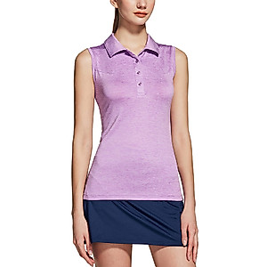 TSLA Women's Sleeveless Golf Polo Shirts, UPF Summer Sports Athletic Tank Tops, Dry Fit Moisture Wicking Workout Shirt, Stretch Polo Heather Lilac, Medium
