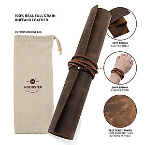Moonster Genuine Leather Sheets for Crafts, Tooling Leather Sheet 12"x24" – Full Grain Buffalo Leather Fabric, Leather Crafting Kit, Veg Tan Leather for Leather Craft with 36" Cord – Soft Brown