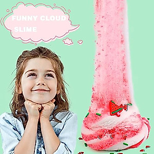 Cloud Slime for Girls Boys,with Red Watermelon Slime Charms,Super Soft and Non Sticky Slime,Scented Slime Party Favors,Stress Relief Toy for Kids Education,Birthday Gift(8 OZ 200ML)