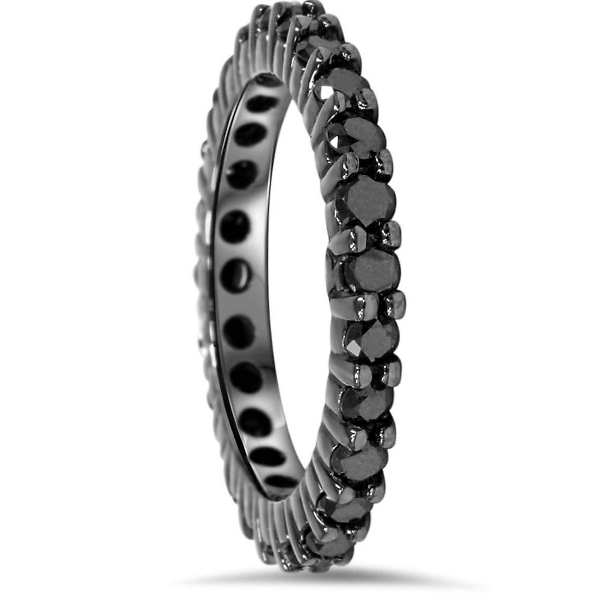 Pompeii3 14k Gold Black Diamond Eternity Ring Round-Cut Wedding Band (1cttw)