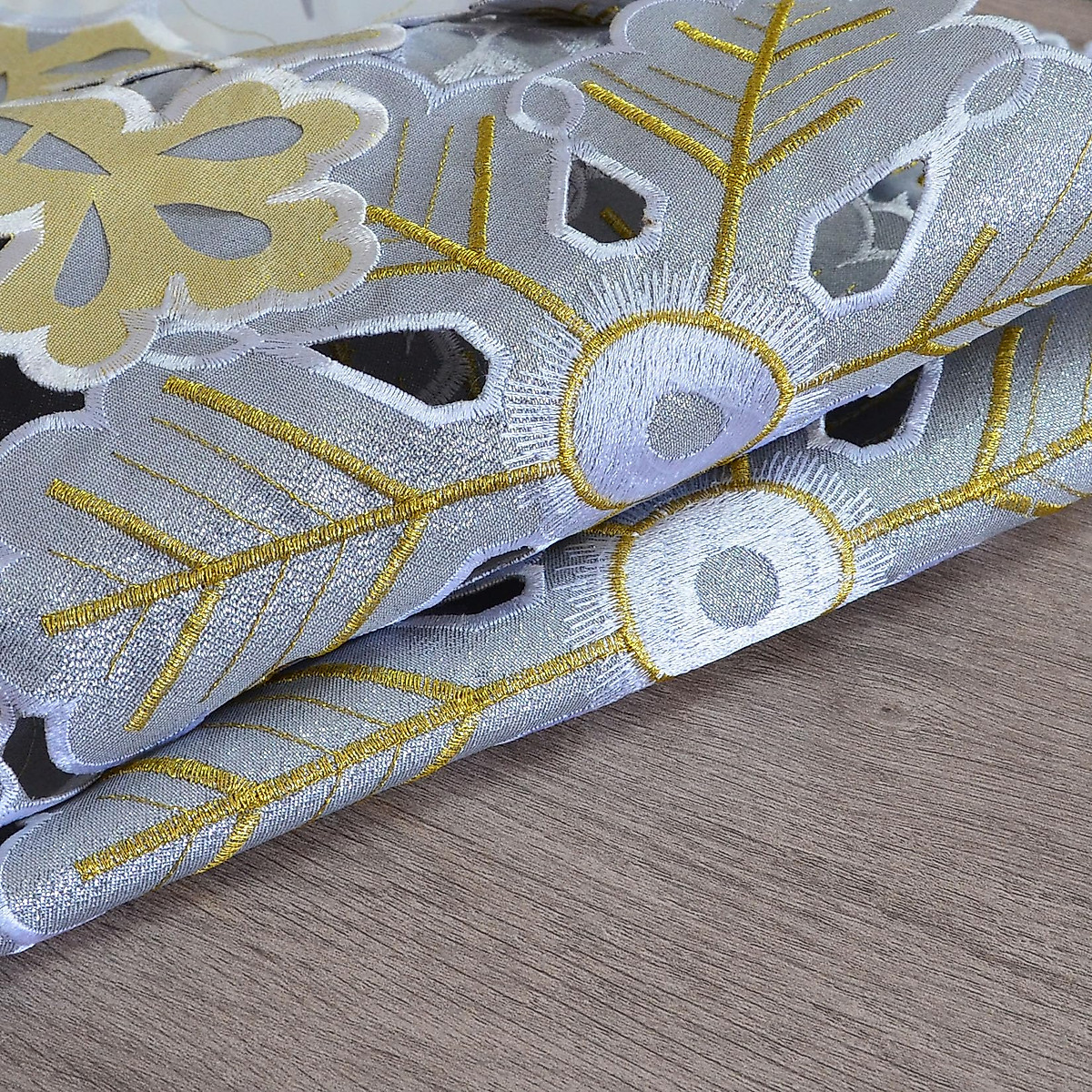 Grelucgo Machine Embroidered and Hand Cut Silver and Gold Winter Snowflakes Table Runner for Christmas Holiday (14 x 120 inches)
