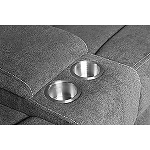 K·1 Classic and Traditional Fabric Manual Reclining Corner Sectional Sofa w/Cup Holder Living Room, Grey Fabric