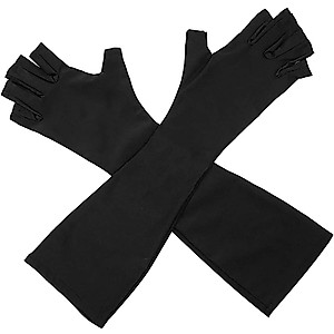 Luwint Elegant Long Fingerless Gloves - UV Protection Nails Gloves for Gel Manicures (Black)