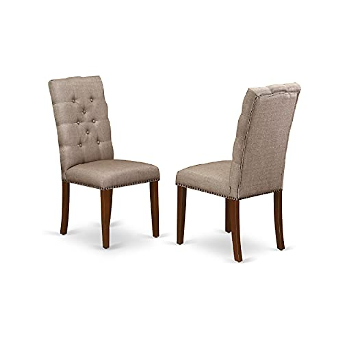 East West Furniture HBEL3-MAH-16 3 Piece Dining Room Furniture Set Contains a Round Dining Table with Pedestal and 2 Dark Khaki Linen Fabric Upholstered Chairs, 42x42 Inch, Mahogany