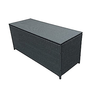 Oakland Living Charcoal Black Indoor and Outdoor Balcony Patio Deck Porch Pool 113 Gallon Wicker Storage Box Trunk Bin with Metal Frame