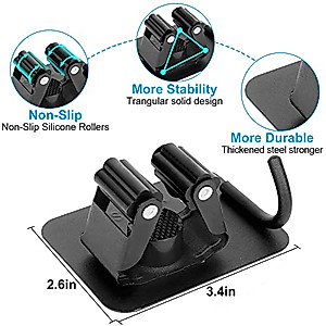 Broom Holder Wall Mount, Screw Drilling & No Drill Sturdy Heavy Duty Stainless Steel Wall Mounted, Broom Organizer Wall Mount with Hooks Hanger, Wall Holder for Bathroom, Garage, Kitchen, Garden