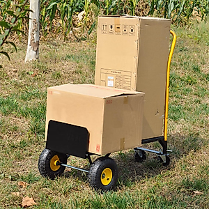 Handcart Dual Purpose Two Wheeled Cart, Four Wheeled Cart with Rotating Wheels, 330 Pound Capacity Heavy-Duty Platform Truck, Used for Mobile Warehouse Garden Grocery Store, Black