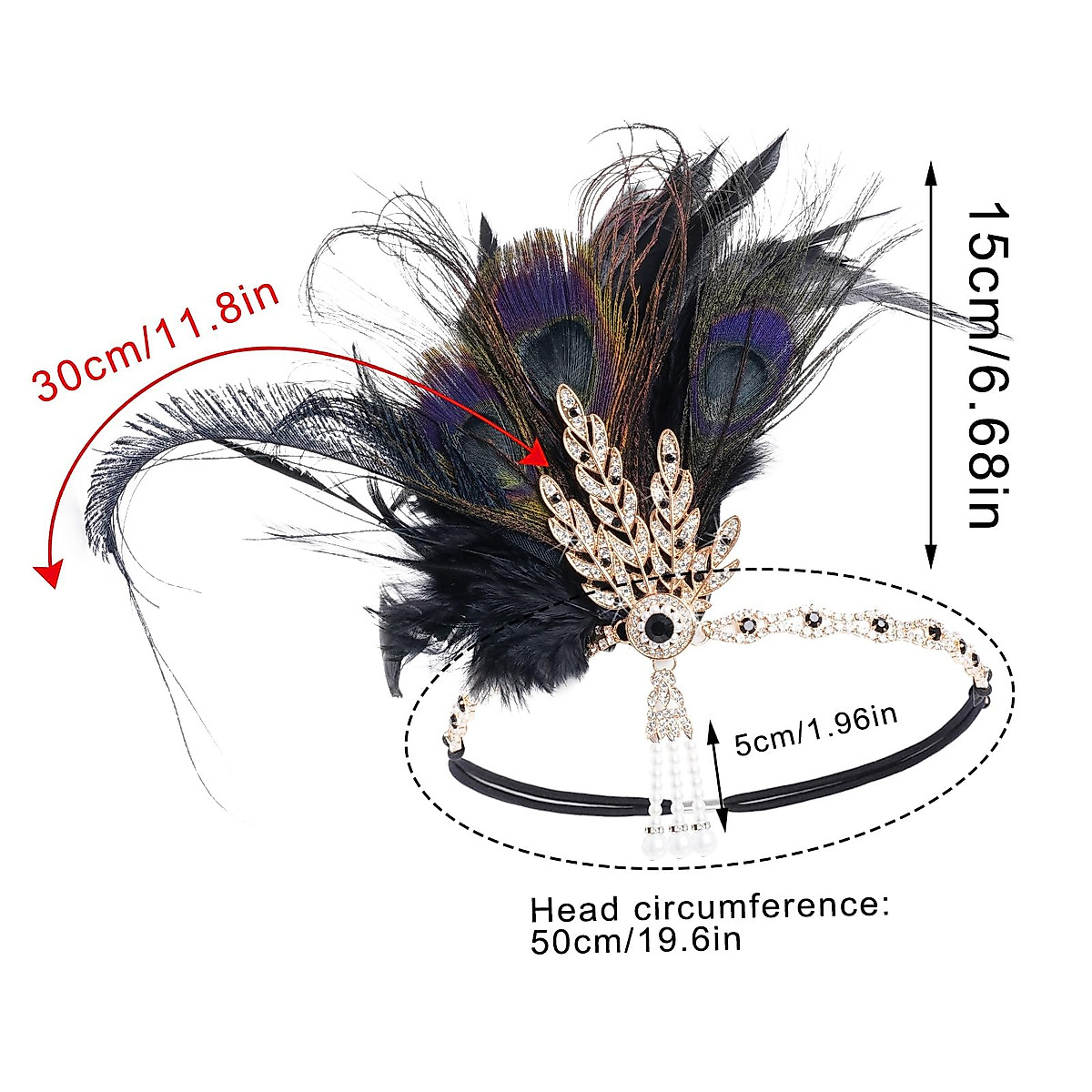 Tongcloud 1920s Flapper Feather Headband Roaring 20s Gatsby Headpiece Women's 1920s Headband Flapper Feather Headpiece (Black)