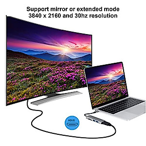USB C Hub, 30HZ 4K HD 5 in 1 USB C Multiport Adapter 3840x2160 5Gbps Transfer Support Dual Cards PD Charging USB Docking Station for Home Office Travel