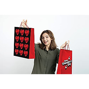 Easykart 12 PCs Valentines Day Paper Gift Bags with Handle 9.5 x 7.75 inch, Elegant Coated Art Paper Wrapping Bags Cardboard Bags for Valentine’s Day Party Favors Funny Gift Exchange Novelty Gift Giving Gift Wrapping