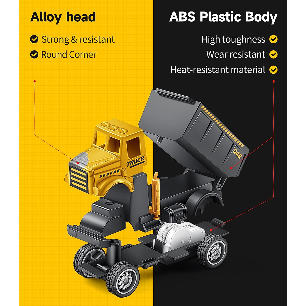 Geyiie Alloy Small Construction Cars Vehicles, Die Cast Mini Construction Truck Toys, Heavy Duty Bulldozers Excavator Cement Dump Toys Outdoor Easter Gifts for Kids Toddler