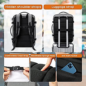 POWAITER Large Travel Backpack for Women Men Fits 17 Inch Laptop, Airline Approved Carry On Backpack with 4 Packing Cubes-Gray