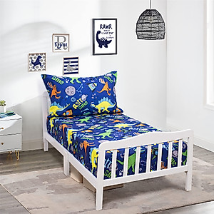 UOMNY Dinosaur Toddler Bedding Set for Boys 2 Pieces Toddler Sheet Sets with Kids Toddler Fitted Sheet and Toddler Pillowcase Space Toddler Bedding Set