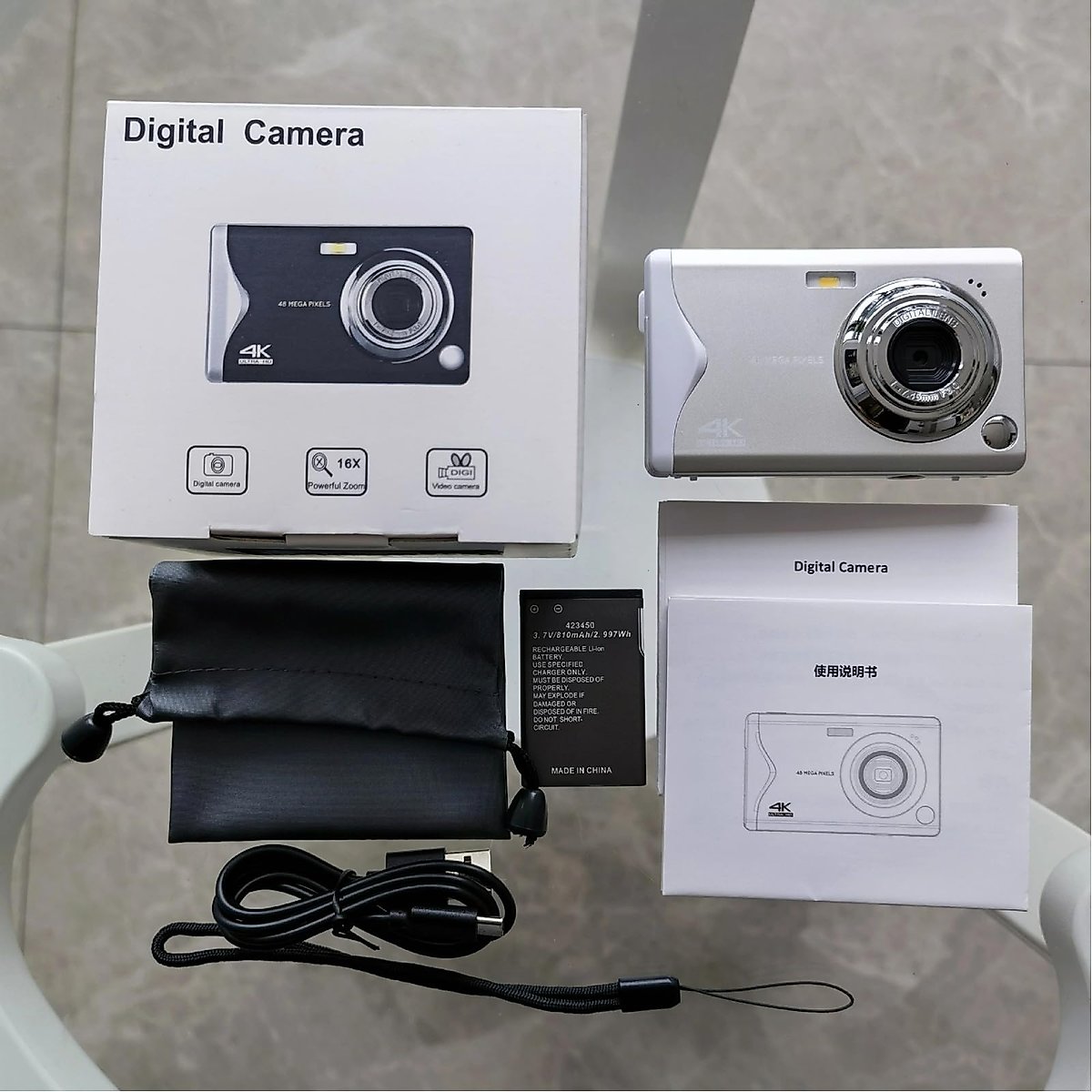 Digital Camera for Photograph, 4K 48MP Video Vlogging Camera with Fill Light, 16X Digital Zoom Pocket Camera for Students Teens Beginners, 3.0in LCD HD Display (White)