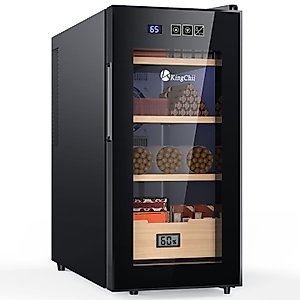 KingChii 26L Electric Cigar Humidors with Temperature Control System, Cigar Cabinet with Spanish Cedar Wood Shelves & Hygrometer, Father's Day Gifts for Men (4 Layers 200 Capacity)