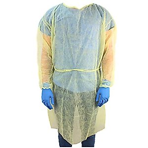 Ever Ready First Aid Isolation Gown with Elastic Wrists, Fluid Resistant, Yellow (Pack of 10)