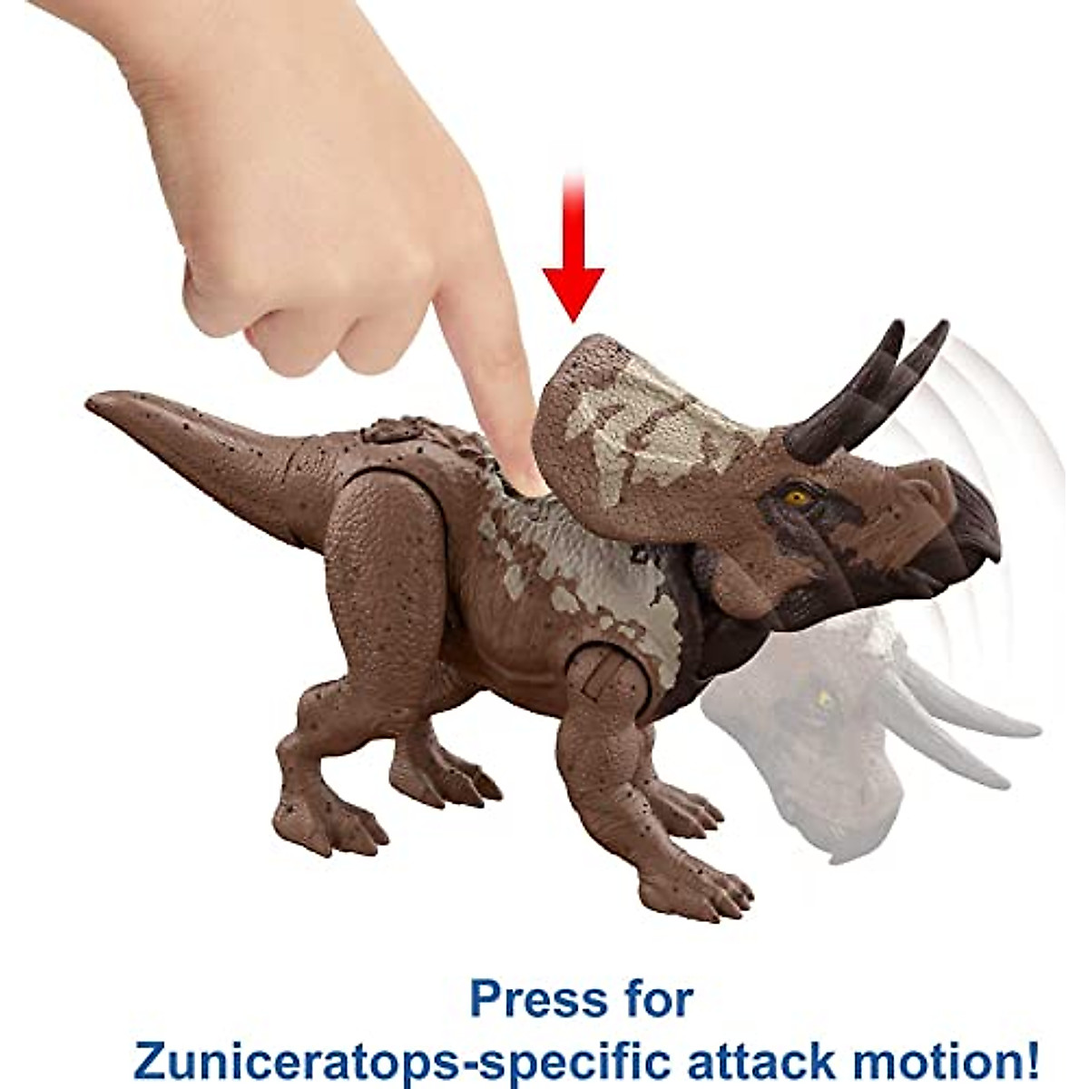 Mattel Jurassic World Strike Attack Zuniceratops Dinosaur Action Figure Toy with Attack Feature & Movable Joints