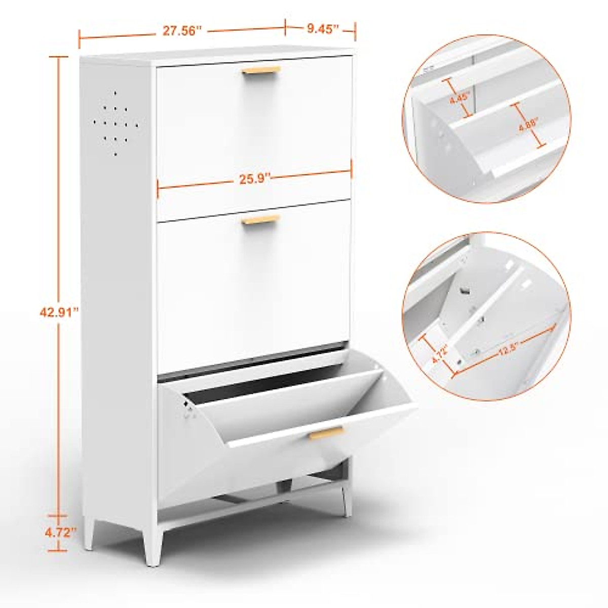 Wekity 3 Drawer All Steel Shoe Cabinet, Freestanding Shoe Rack Storage Organizer with Flip Door, Modern Tipping Bucket Shoe Cabinet for Entryway, Hallway, Bedroom (White)