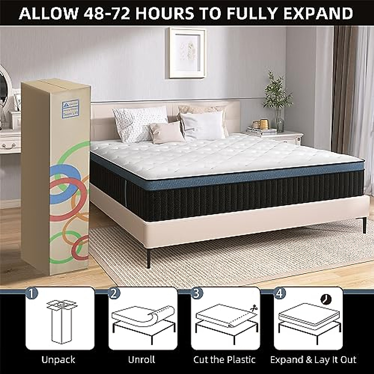 VERHOPE Full Size Mattress,14 inch Full Mattress in a Box,Motion Isolation with Individually Pocket Spring,Medium Firm Memory Foam Hybrid Mattress,Edge Support,CertiPUR-US