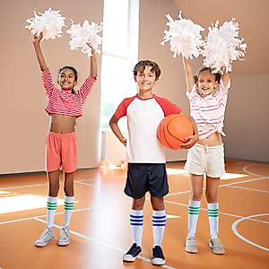 Shihanee 6 Pairs Roller Skate Socks Athletic Knee Skating Sport Socks Striped Tube Sock for Girls Youth Kids Easter Christmas(White, 7-12 Year)