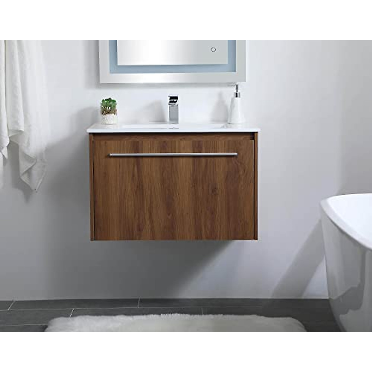 Elegant Kitchen and Bath 30 inch Single Bathroom Floating Vanity - Walnut Brown