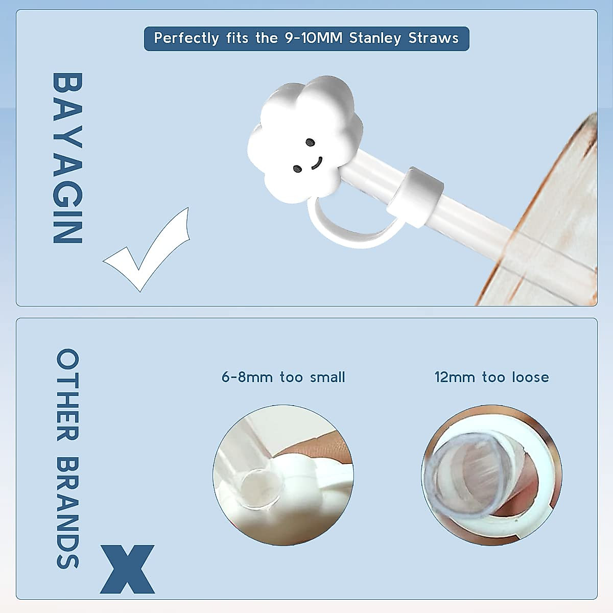 Straw Covers Cap for Stanley Cup, 4pcs 10MM Cloud&Rainbow Straw Cover, Silicone Straw Covers Cap Straw Topper for Stanley 30&40 Oz Tumbler with Handle,Straw Tip Covers Stanley Cup Accessories