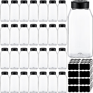 Mifoci 28 Pack 16 oz Plastic Spice Jars with Black Cap Square Plastic Bottle Containers with Shaker Lids and Stickers Large Seasoning Shaker Empty Powder Storage Container for Storing Salt Herbs