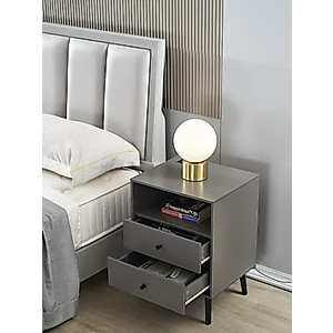 OBRICOL Night Stand,Charging Station Side Table, Functional End Table for Bedroom,Living Room (Grey)