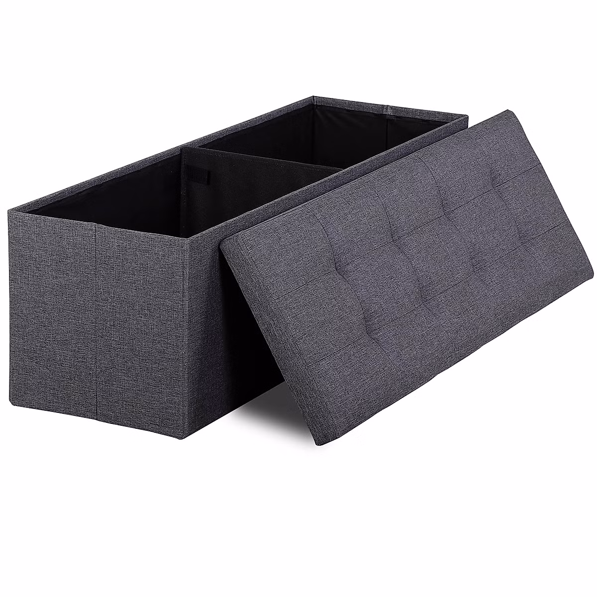 ZENY 43.3 inches Folding Storage Ottoman Bench Storage Chest Footrest with Foam Padded Seat, Great for Bedroom, Entryway and Living Room, Holds up to 660 lb, Dark Gray