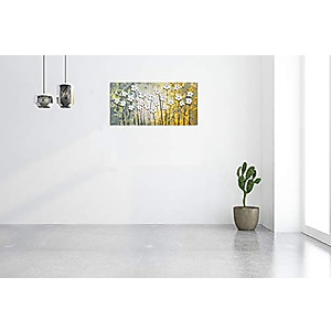 SYGALLERIER White Flower Canvas Wall Art Hand Painted Heavy Textured Paintings Yellow and White Pictures Contemporary Artwork for Living Room Bedroom Dinning Decor