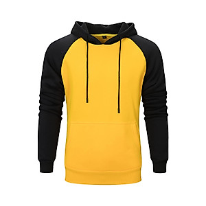 Maiyifu-GJ Men's Fleece Color Block Pullover Hoodies Slim Fit Drawstring Hooded Sweatshirt Casual Long Sleeve Gym Hoodie (Yellow,X-Large)