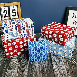 Dtiafu Baseball Wrapping Paper - 12 folded sheets with 4 classic baseball designs - Birthday Wrapping Paper for Boys Kids Men Sport Party - 20 X 28 Inches Per Sheet