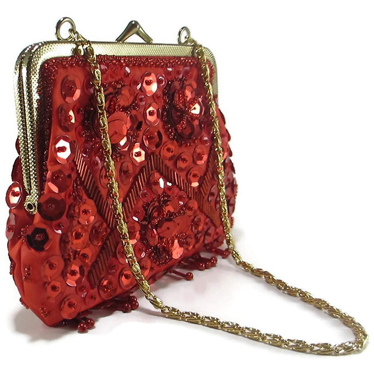 Women clutch sequins evening purse bag for Cocktail Party Prom Wedding Banquet (Red)