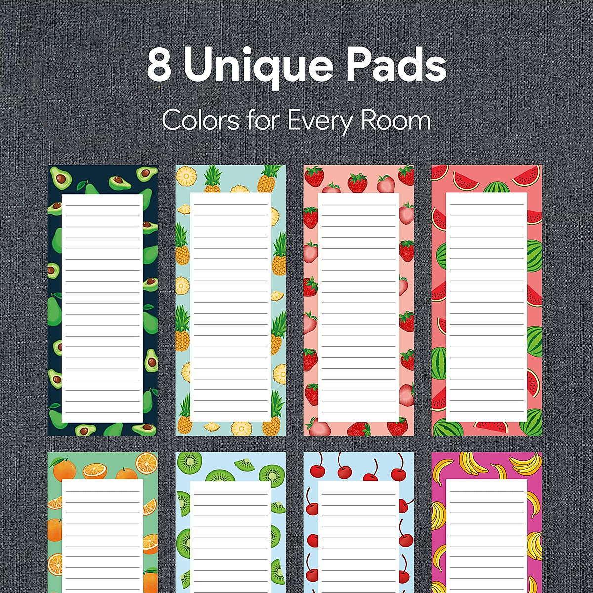 8 Magnetic Notepads - Large Notepads for Grocery List, Shopping List, To-Do List, Reminders, Recipes -Magnetic Back- Memo Notepad with Realistic Fruit Designs | 60 Sheets per Pad 9 x 3.5 inch (8 Pack)