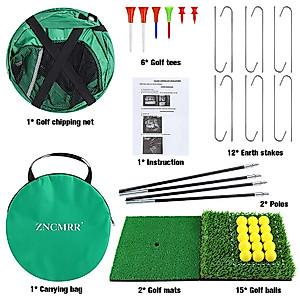 Pop Up Golf Chipping Net, Indoor/Outdoor Golfing Target Net Collapsible Portable Golf Hitting Net with 15 Training Balls and 2 Hitting Mats for Backyard Driving and Swing
